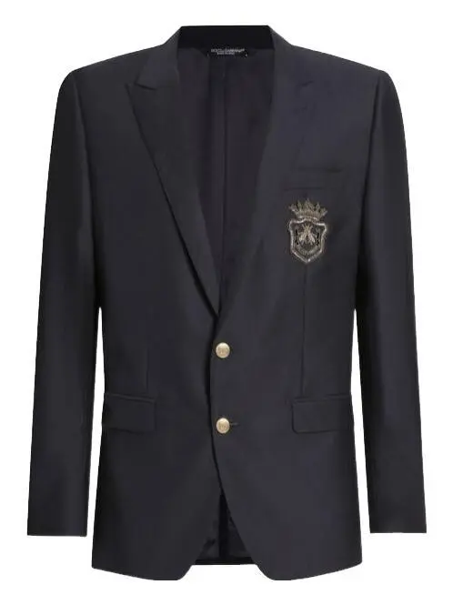 Dolce & Gabbana Dolce Gabbana Heraldic Patch Single-breasted Jacket - Black