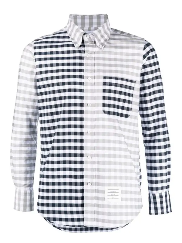 Thom Browne Panelled Gingham Cotton Shirt - Medium Gray