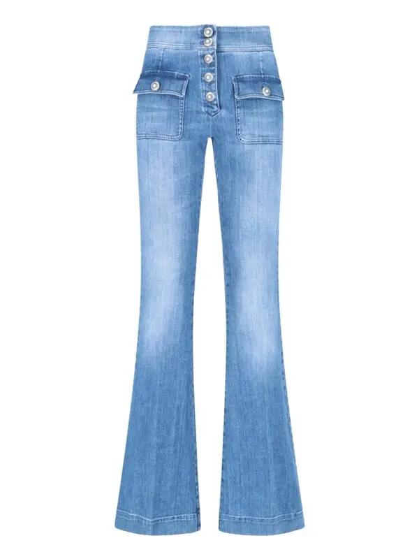 THE SEAFARER Anais Button Pocket Flare Jeans - Blue