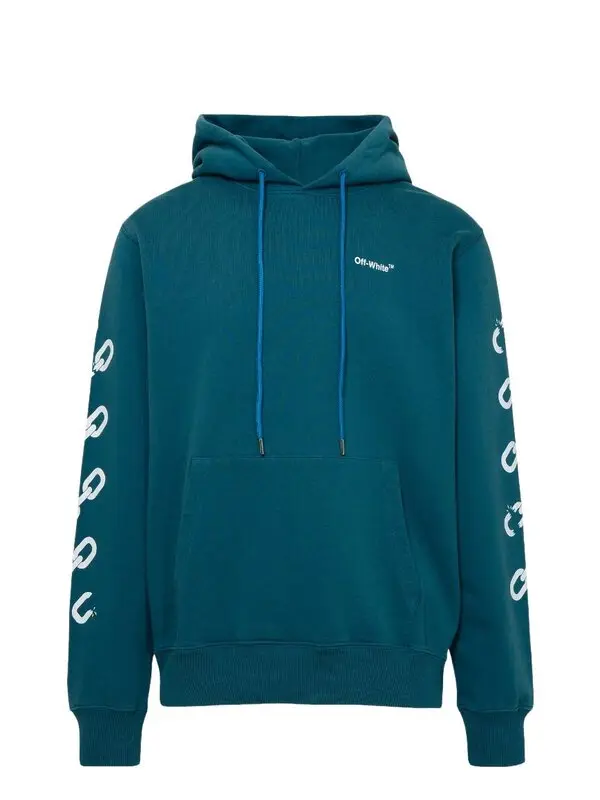 Off-White Logo Print Drawstring Hoodie - Blue