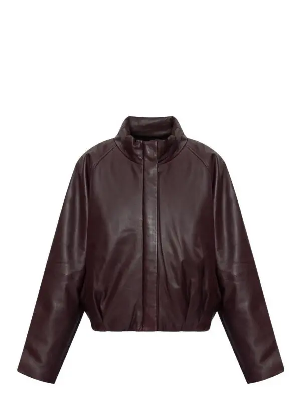 IRO PARIS Long Sleeve Leather Jacket - Burgundy Red