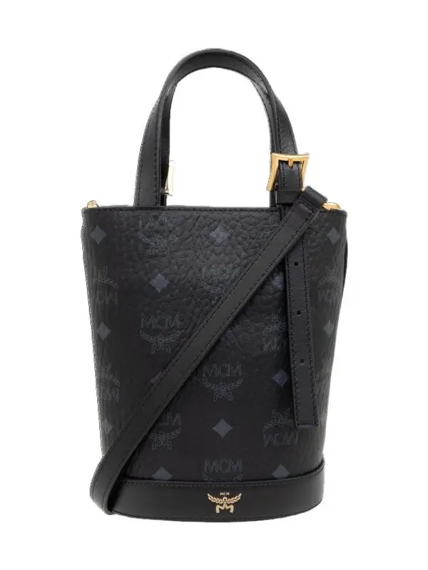 Mcm Logo Printed Shoulder Bag - Black