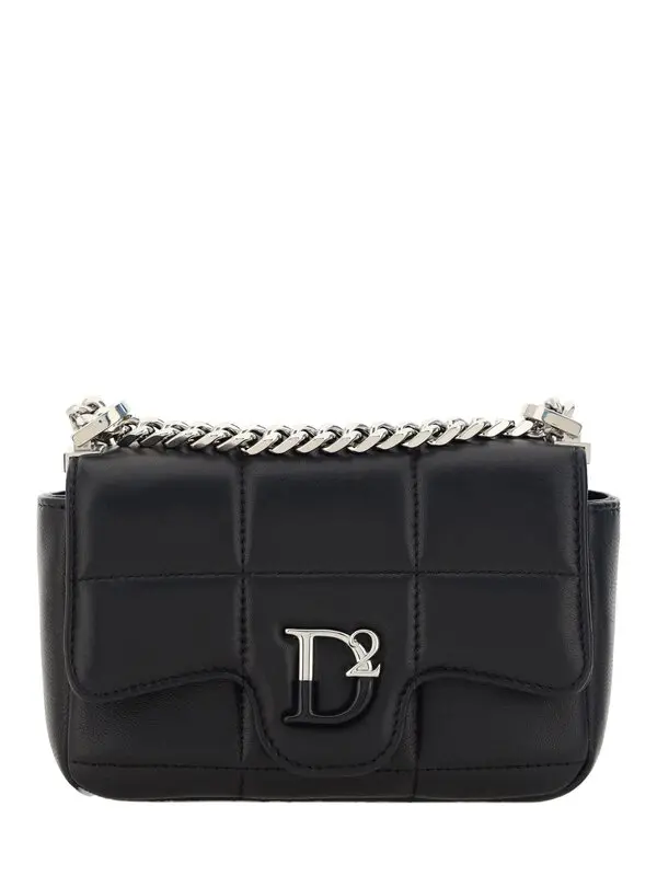 Dsquared2 Logo Plaque Quilted Chain Crossbody Bag - Black