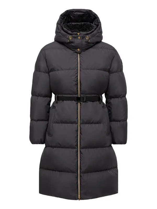 Moncler Briant Hooded Long Down Jacket With Teddy Fleece Collar - Black