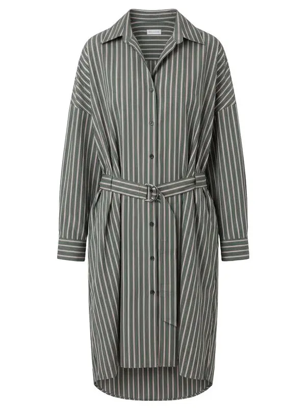 Dries Van Noten Striped Belted Shirt Dress - Black