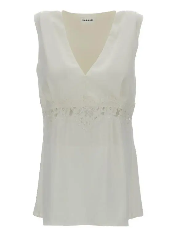 P.a.r.o.s.h Sleeveless V-neck Lace Trim Blouse - Gray