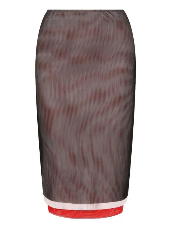 MSGM Patterned Midi Skirt With Rear Slit - Gray
