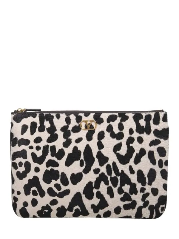 Valentino Garavani Vlogo Leopard-print Clutch Bag - Black