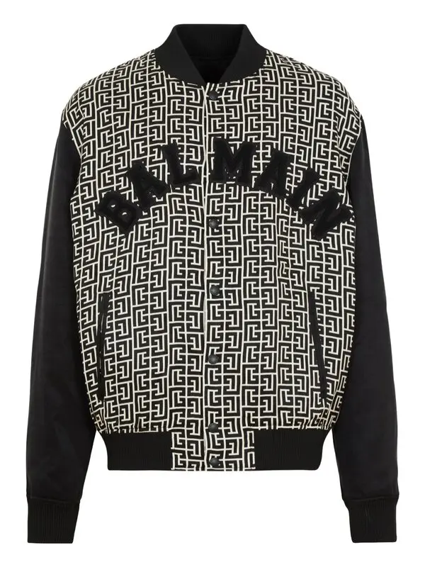 Balmain Varsity Monogrammed Jacket With Patch Details - Black
