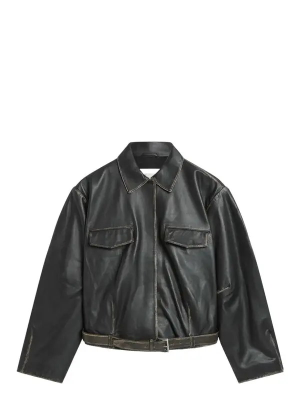 ST. AGNI Brushed Leather Belted Jacket - Black