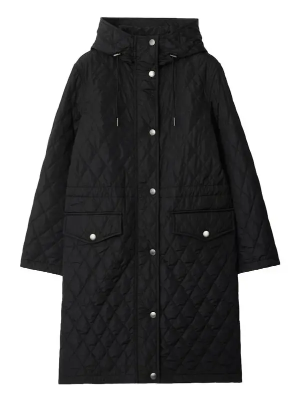 Burberry Quilted Hooded Drawstring Coat - Black