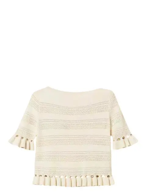 TWINSET Striped Ruffled Jumper - White