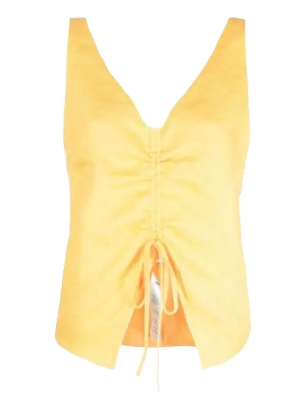 Nanushka Linen Drawstring V-neck Top - Yellow