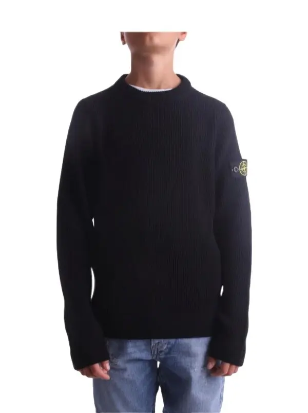 Stone Island Ribbed Knit Long-sleeve Sweater - Black