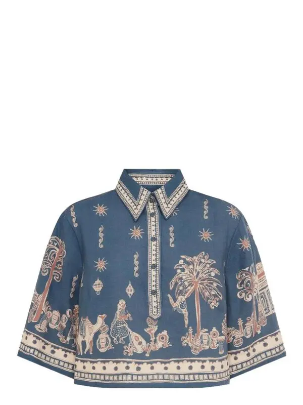 ALEMAIS Printed Cropped Shirt - Blue