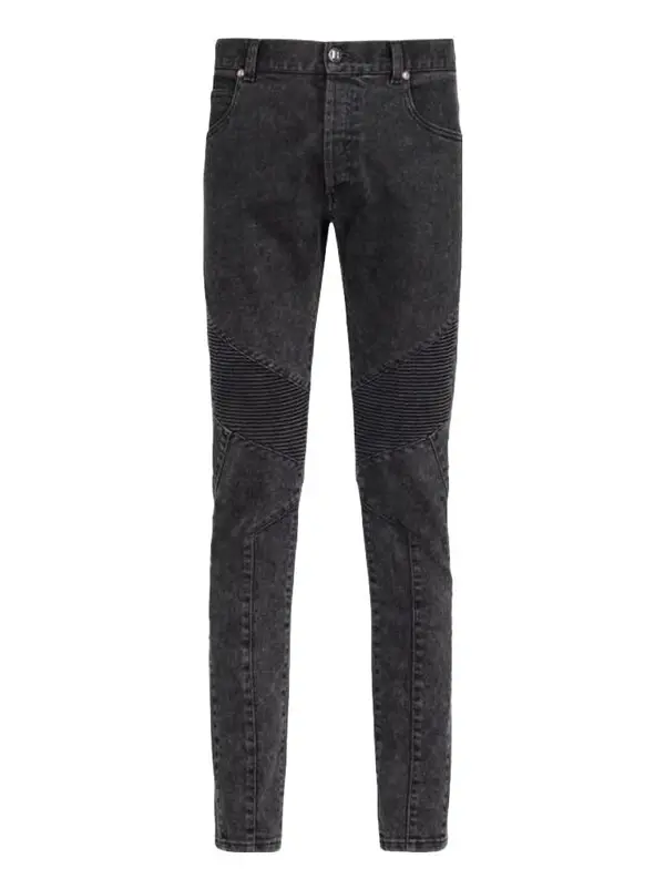 Balmain Logo Debossed Skinny Jeans - Black