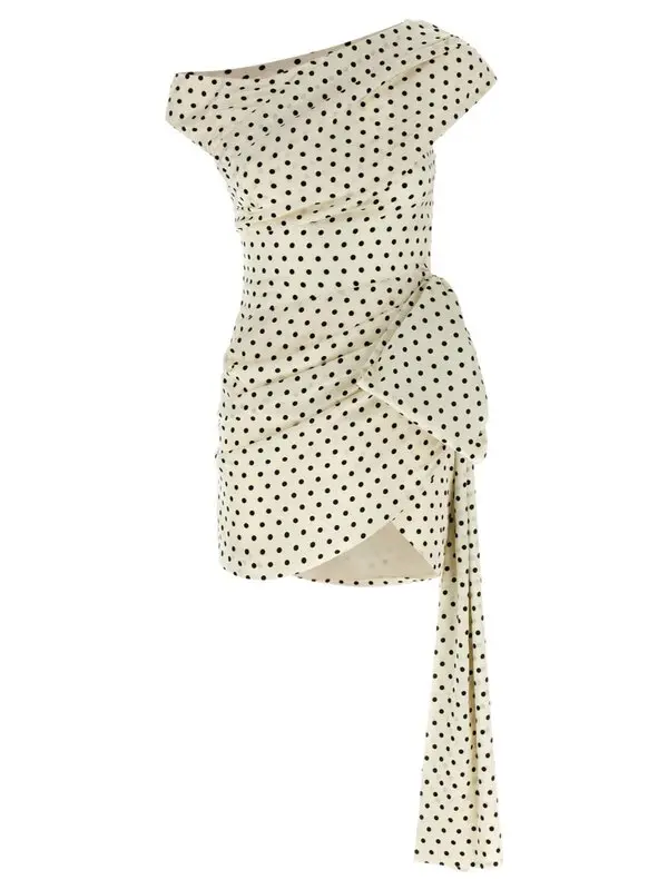 SELF-PORTRAIT Polka Dot Draped One-shoulder Mini Dress - Nude