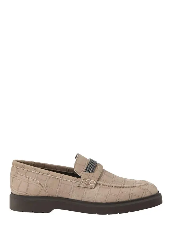 Brunello Cucinelli Croc-effect Leather Loafers - Light Brown