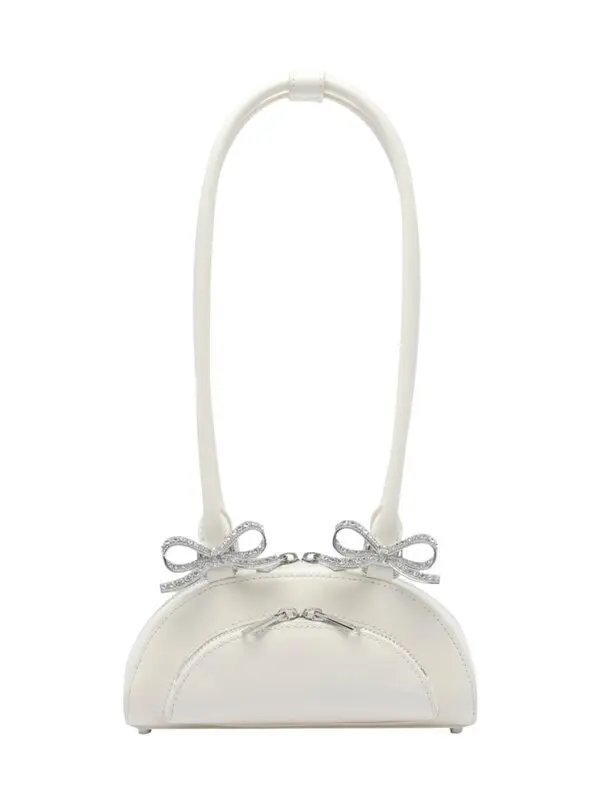 SELF-PORTRAIT Mini Baguette Bag With Crystal Bow Detailing - Cream