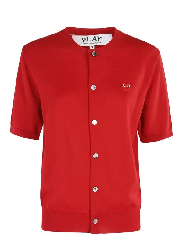 Play Comme Des Garcon Heart Patch Wool Cardigan - Red