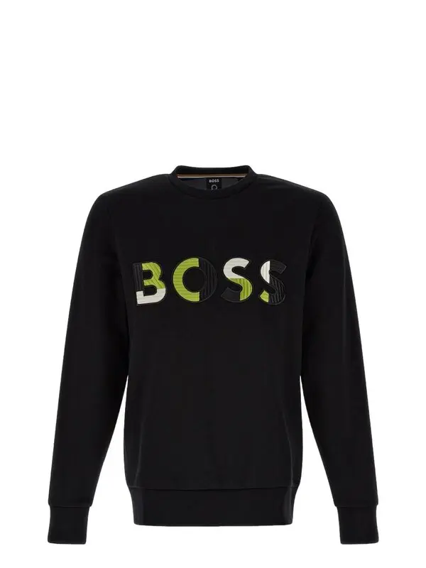 Hugo Boss Logo-print Cotton Crewneck Sweatshirt - Black
