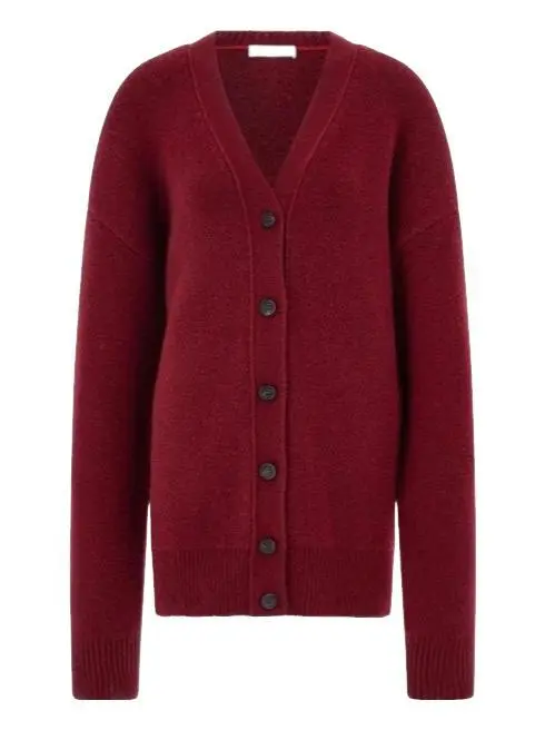 FERRAGAMO V-neck Buttoned Knitted Cardigan - Bordeaux