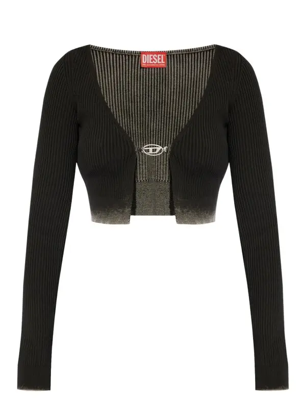 DIESEL® Ribbed Long Sleeve Crop Top With Logo Buckle - Black