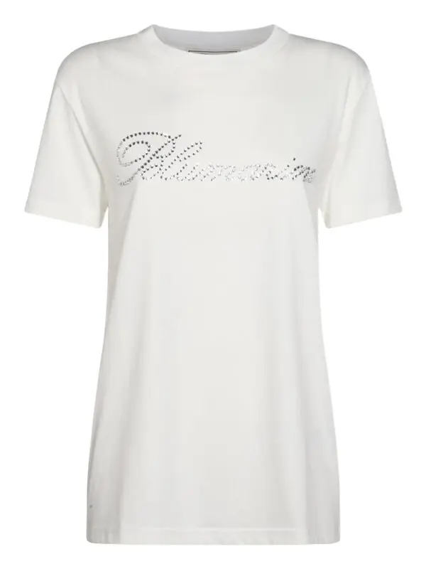 Blumarine Logo Embellished Jersey T-shirt - White