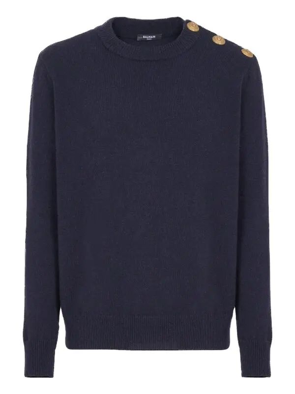 Balmain Eco-cashmere Jumper With Button Detailing - Navy Blue