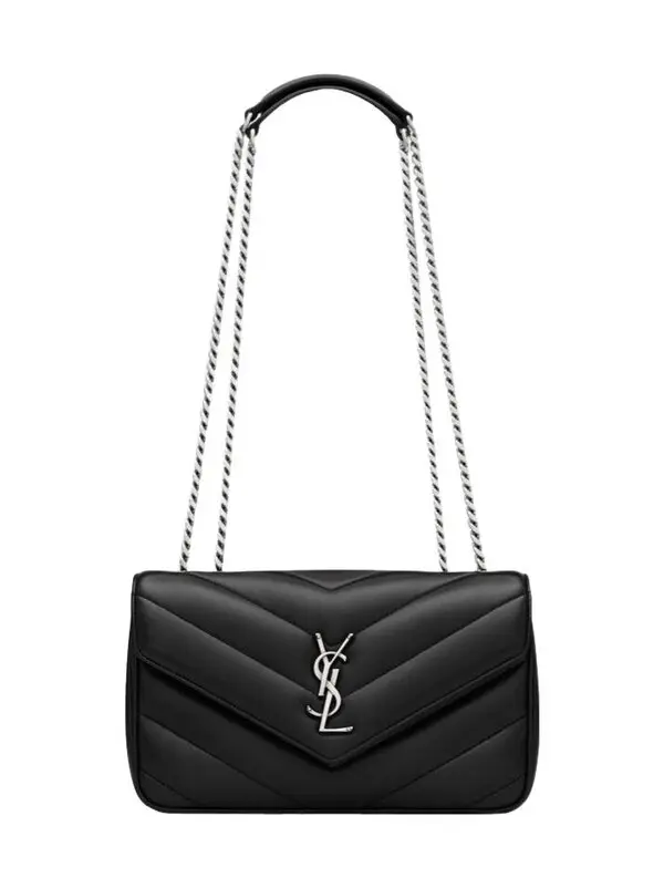 Saint Laurent Loulou Logo Plaque Small Shoulder Bag - Black