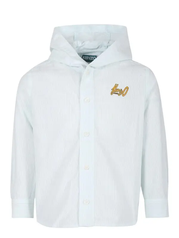 Kenzo Striped Oxford Hooded Shirt With Logo Detail - White