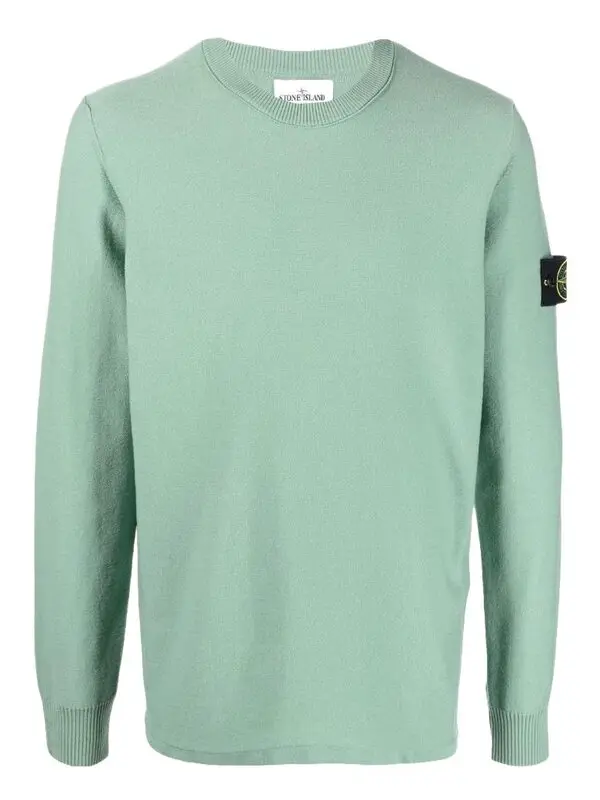 Stone Island Long-sleeved Jumper With Logo Patch - Sage