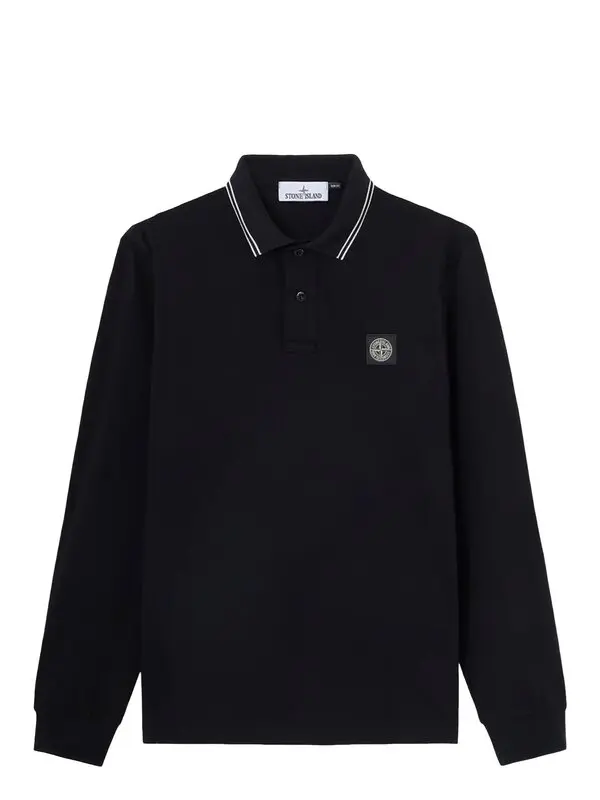 Stone Island Logo Patch Long-sleeved Polo Shirt - Blue