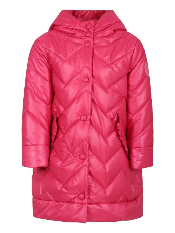 Monnalisa Logo Patch Quilted Hooded Down Jacket - Red