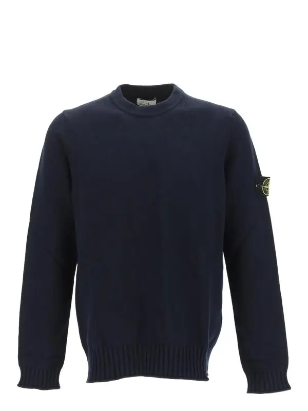 Stone Island Crewneck Knitted Jumper With Sleeve Badge - Blue