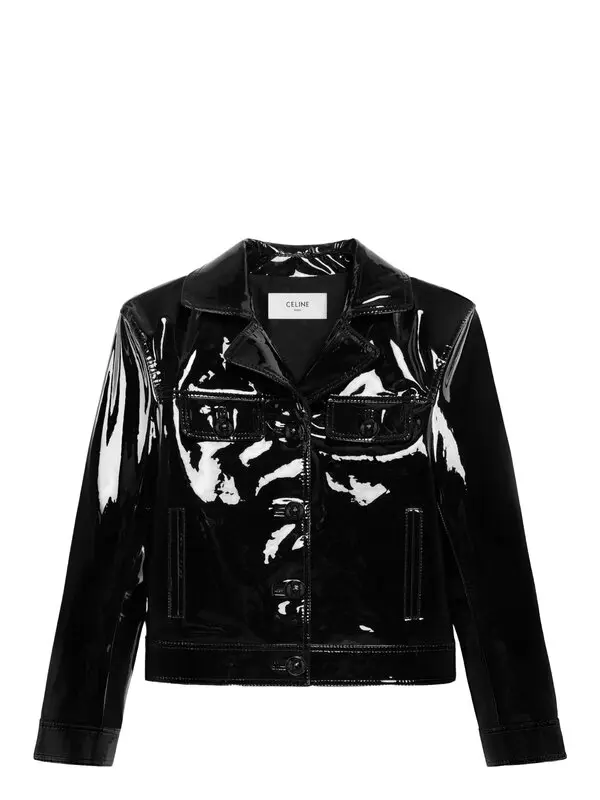Celine Blouson Jacket In Patent Lambskin Leather - Black