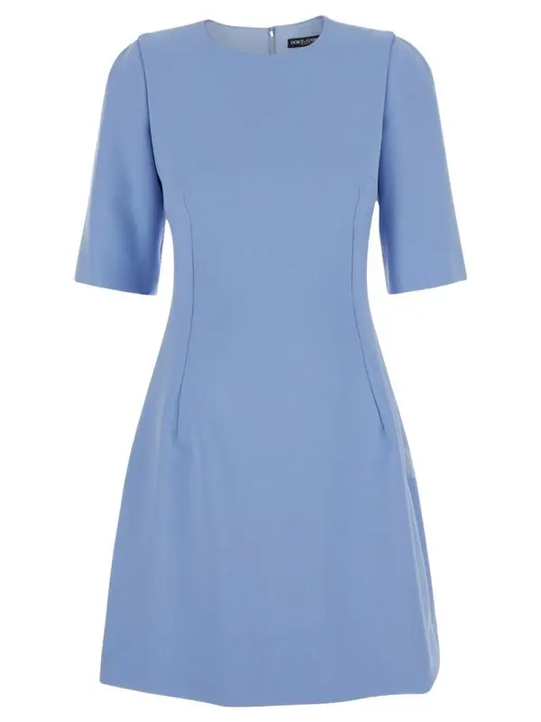 Dolce & Gabbana Fitted Waist Short-sleeved Midi Dress - Blue