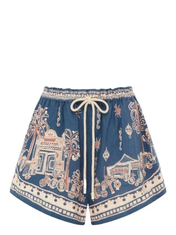 ALEMAIS Printed Drawstring Shorts - Blue