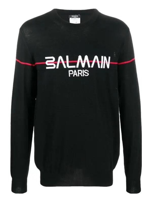 Balmain Intarsia Logo Crew Neck Jumper - Black