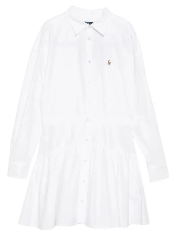 Ralph Lauren Buttoned Shirt Dress With Gathered Hem - White