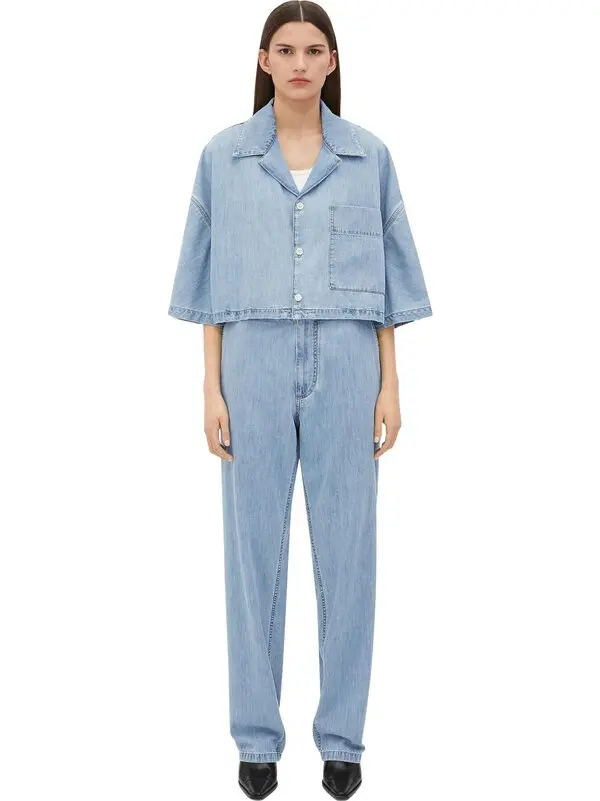 Bottega Veneta Light Bleached Denim Cropped Shirt - Blue