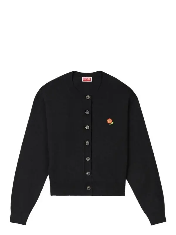 Kenzo Embroidered Merino Wool Crewneck Cardigan - Black