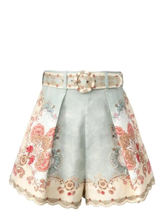 Zimmermann Daylight Tuck Belted Printed Shorts - Wallpaper Floral Mint