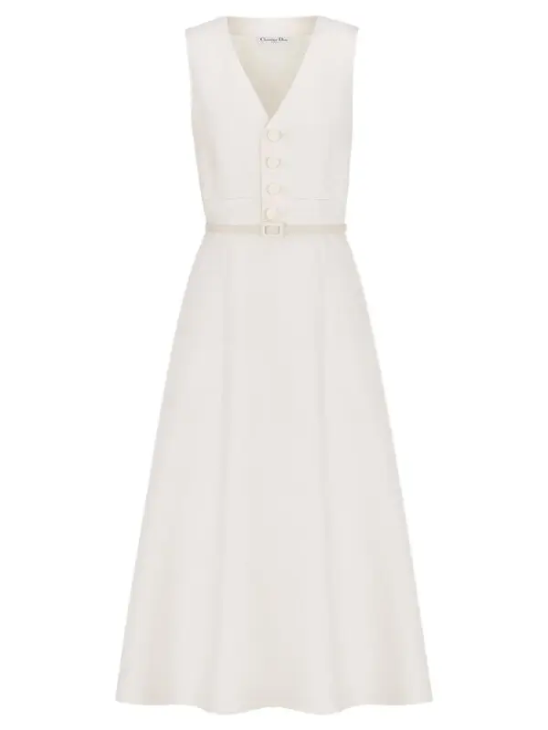 Dior Midi Flared Dress With Belt - White