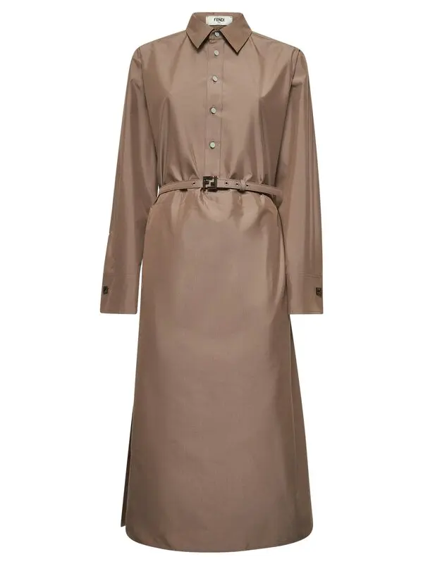 Fendi Belted Waist Long Sleeved Shirt Dress - Brown