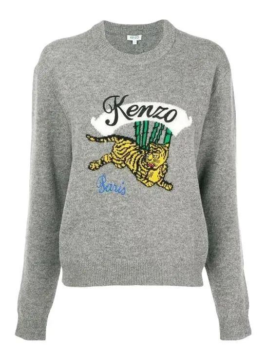 Kenzo Tiger Inlaid Knit Sweater - Gray