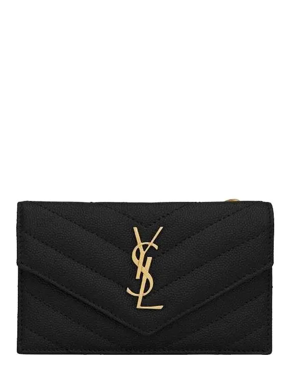 Saint Laurent Cassandre Matelassé Fragments Flap Card Case - Black