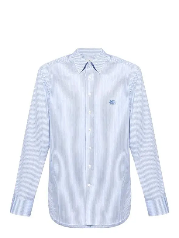 Etro Logo Embroidered Striped Shirt - Blue
