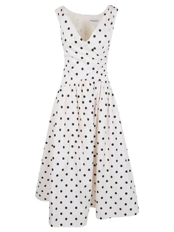 SELF-PORTRAIT Polka Dot Midi Dress - Beige