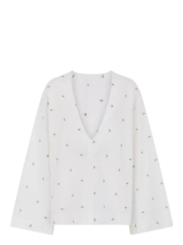 Attico Embroidered V-neck Blouse - White